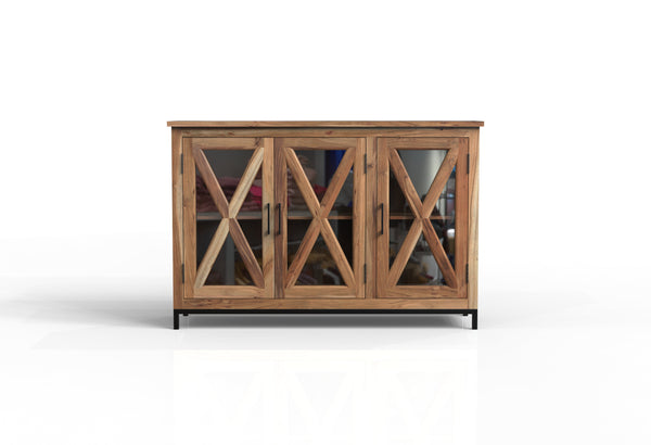 Wesley 60" 3 Door Glass Front Sideboard - Natural - Classic Carolina Home