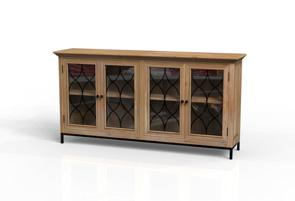 Eliza 82" 4 Door Glass Front Sideboard - Natural + Gray - Classic ...