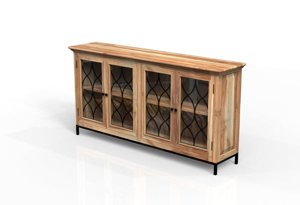 Eliza 82" 4 Door Glass Front Sideboard - Natural - Classic Carolina Home