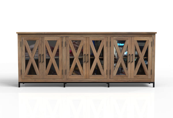 Wesley 100" 6 Door Glass Front Sideboard - Natural + Gray - Classic ...