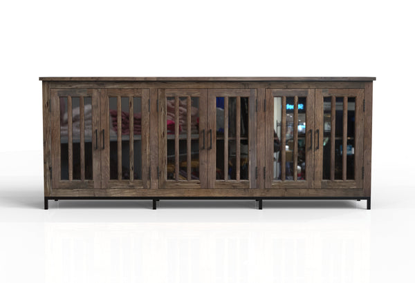 Walter 100"" 6 Door Glass Front Sideboard - Natural + Smoke - Classic ...