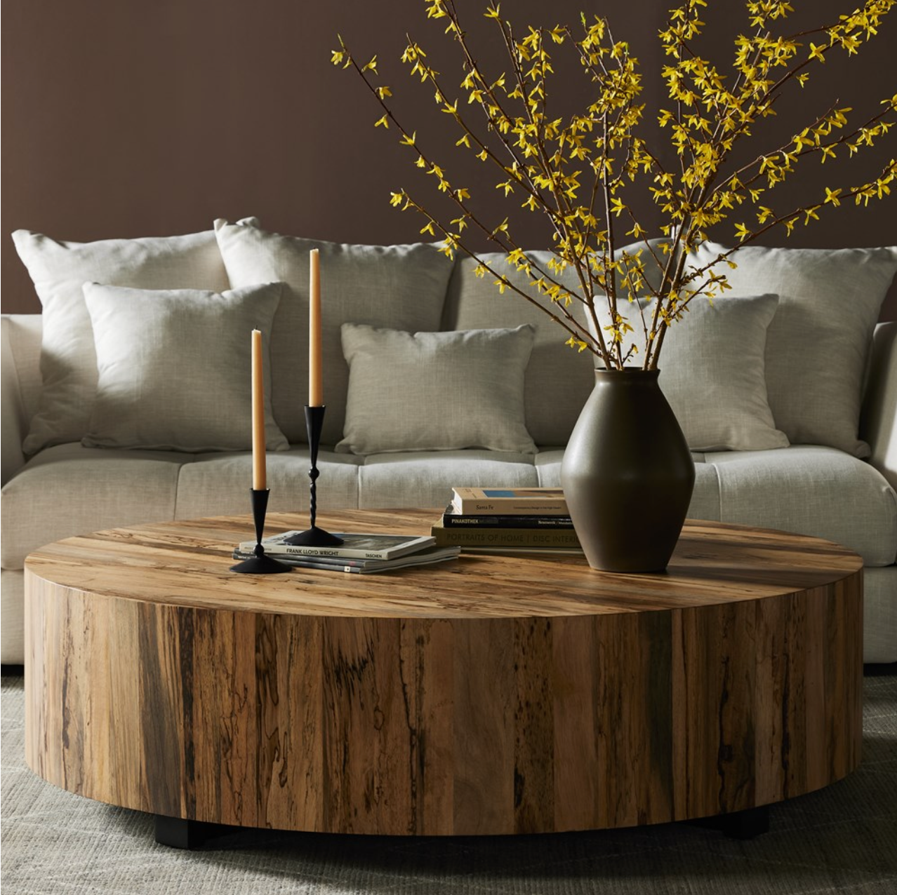 Nolan 55" Round Coffee Table - Spalted Primavera – Classic Carolina Home