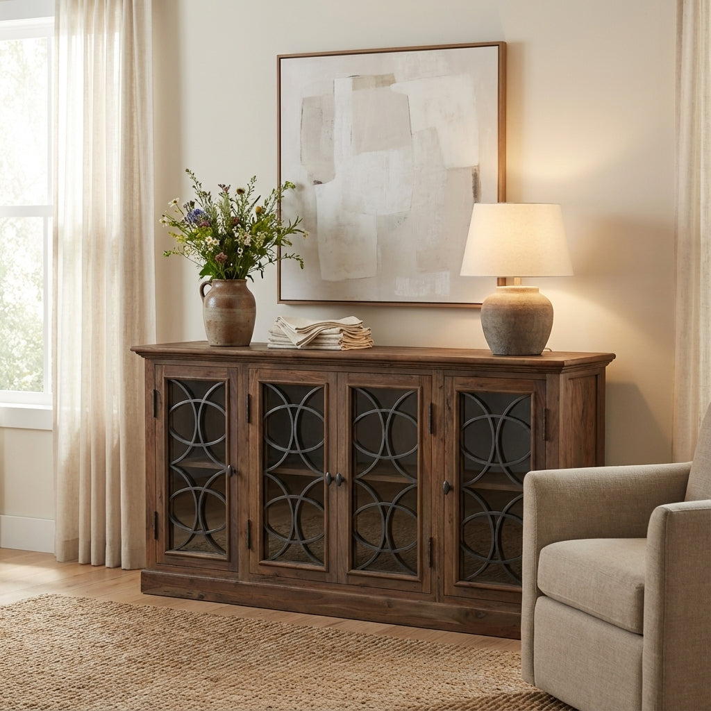 Wilhelm 76" 4 Door Sideboard - Natural + Smoke – Classic Carolina Home